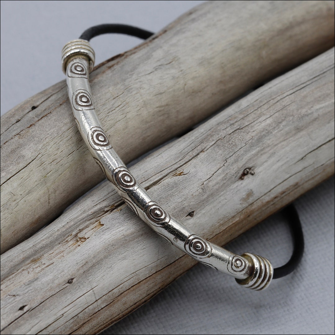 HB030 ~ Hill Tribe Silver Tube Bead, Spiral Stamped Tube Bead, 48mm X ...