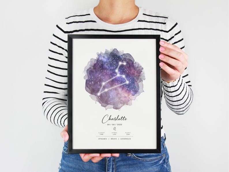 Personalized Leo Zodiac Sign Wall Art Print, Celestial Astrology ...