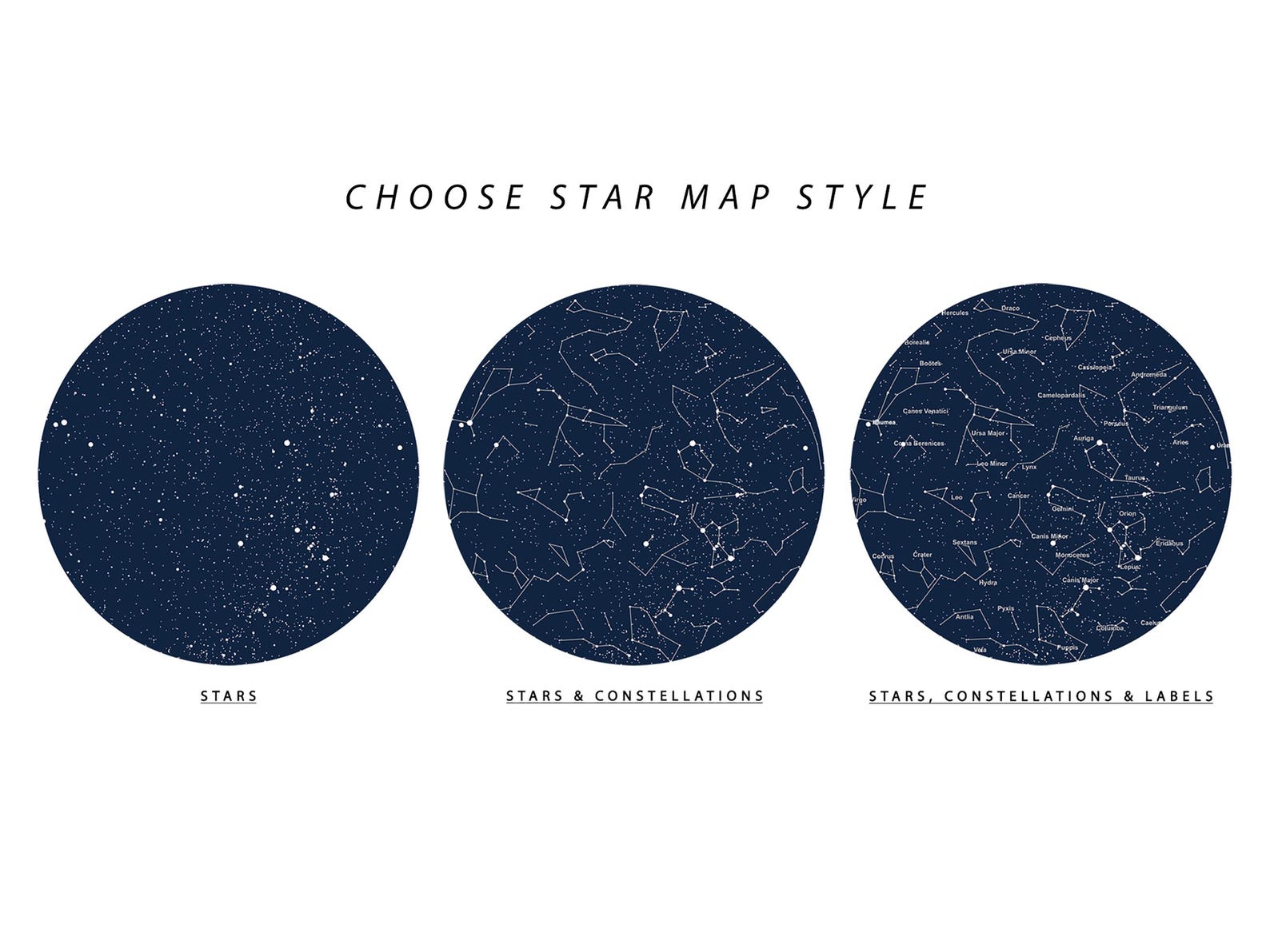 Custom Night Sky Star Map Constellation Chart by Date, Astronomy Space ...