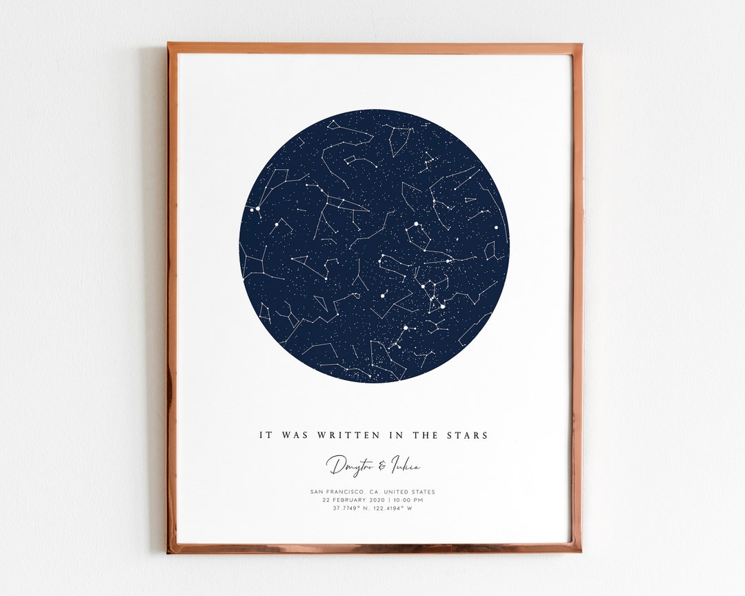 Custom Star Map by Date Digital, Personalized Night Sky Print, Wedding ...