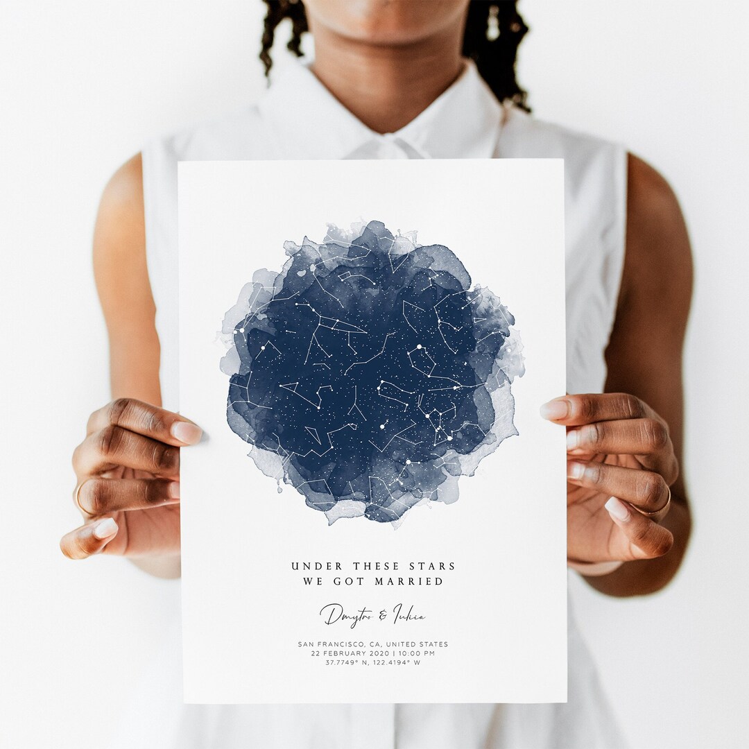 Custom Night Sky Star Map Constellation Chart by Date: Personalized ...