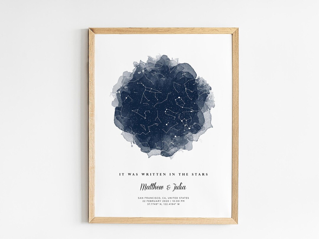 Under These Stars Custom Night Sky Constellation Map by Date DIGITAL DOWNLOAD Wall Art Print ...