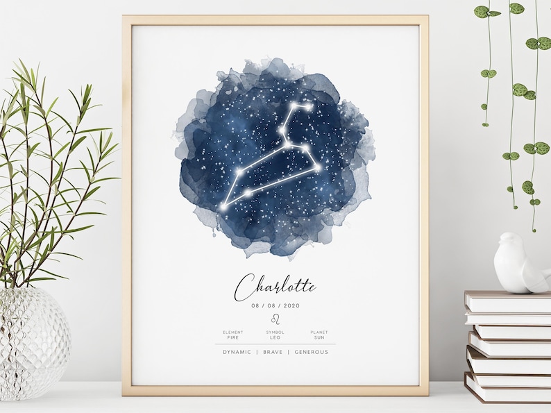 Personalized Leo Zodiac Sign Wall Art Print, Celestial Astrology ...