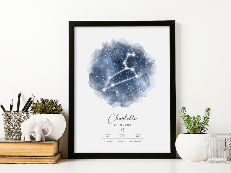 Personalized Leo Zodiac Sign Wall Art Print, Celestial Astrology ...