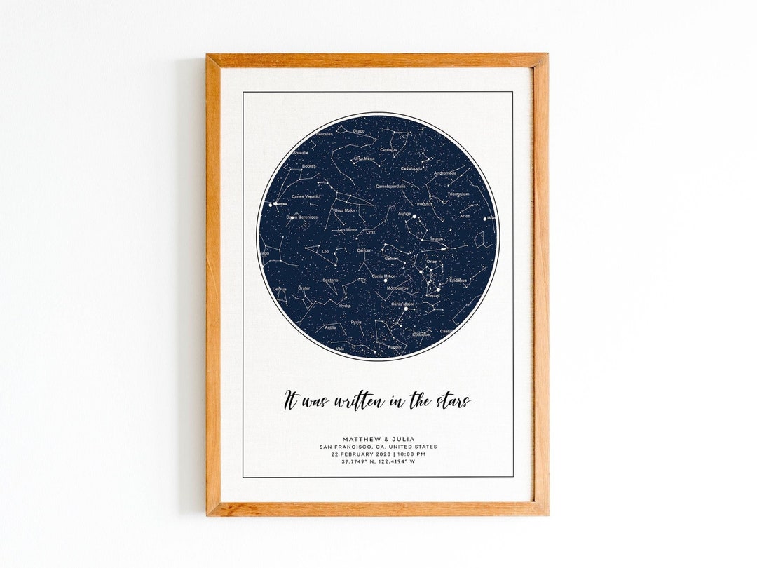 Custom Star Map Night Sky Constellation Chart by Date Location Digital ...