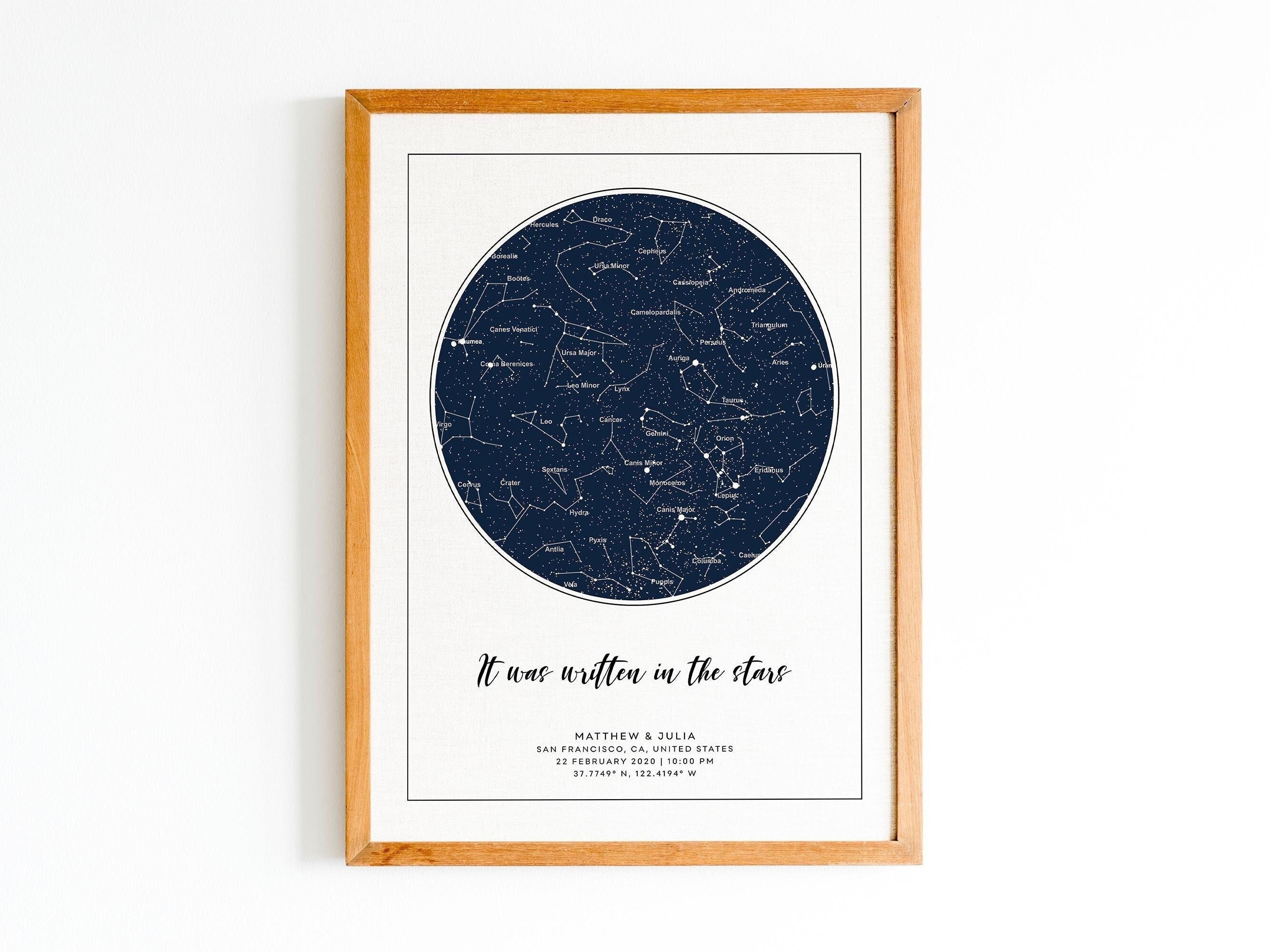 Custom Star Map Night Sky Constellation Chart by Date Location Digital ...