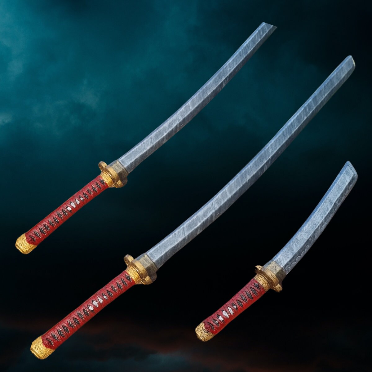 LARP Sleek Samurai Warrior Set of Three Swords Realistic LARP Cosplay ...