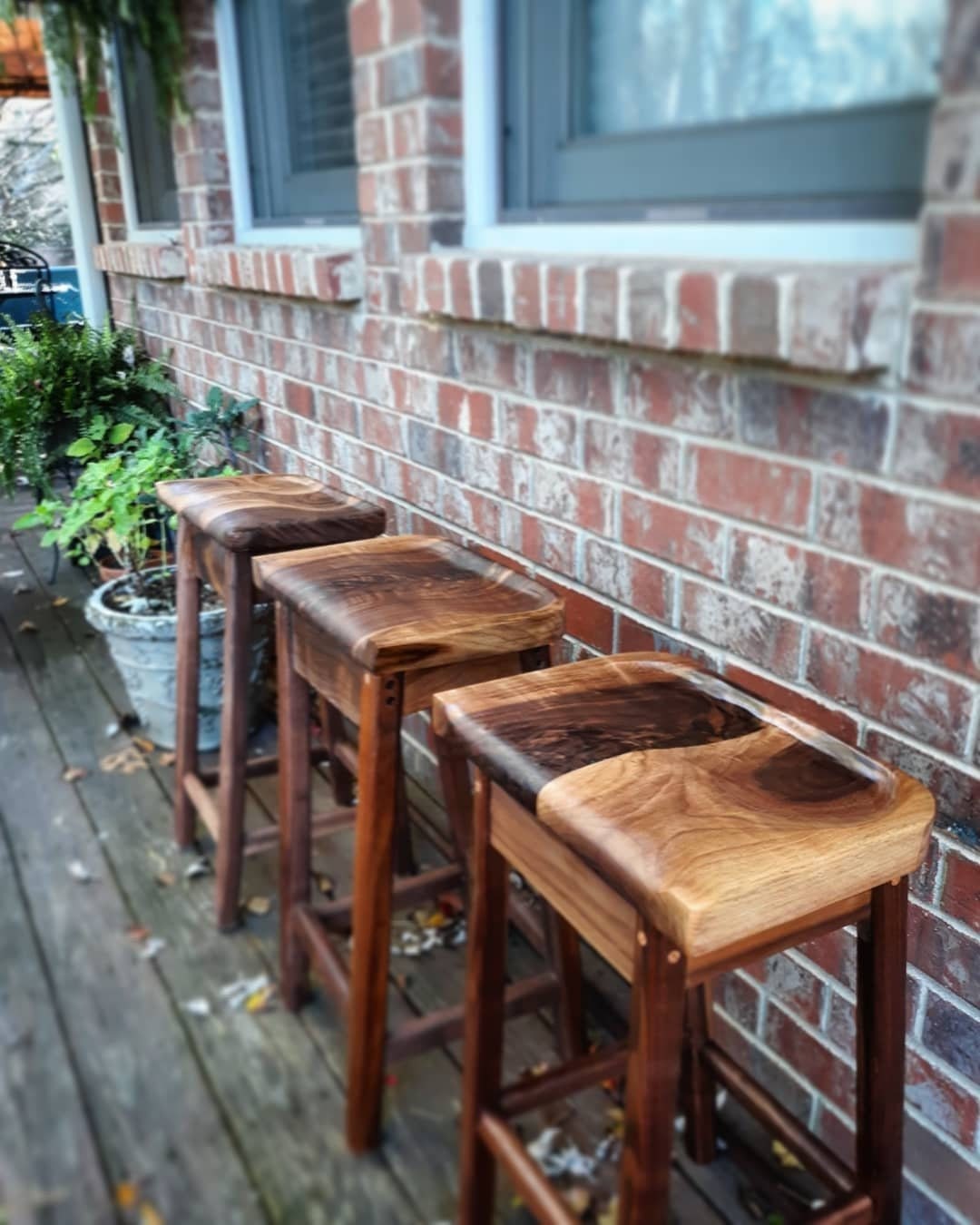 Sculpted Walnut Bar Stools// Rustic Dining Chair//wooden Bar Stools ...