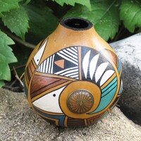 Gourd Vessel Dyedwith Jacquard Pinata Dye With a Pine Needle Woven Rim ...