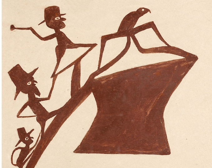 Bill Traylor Print, Red Goat With Snake, Folk Art Painting, Outsider ...