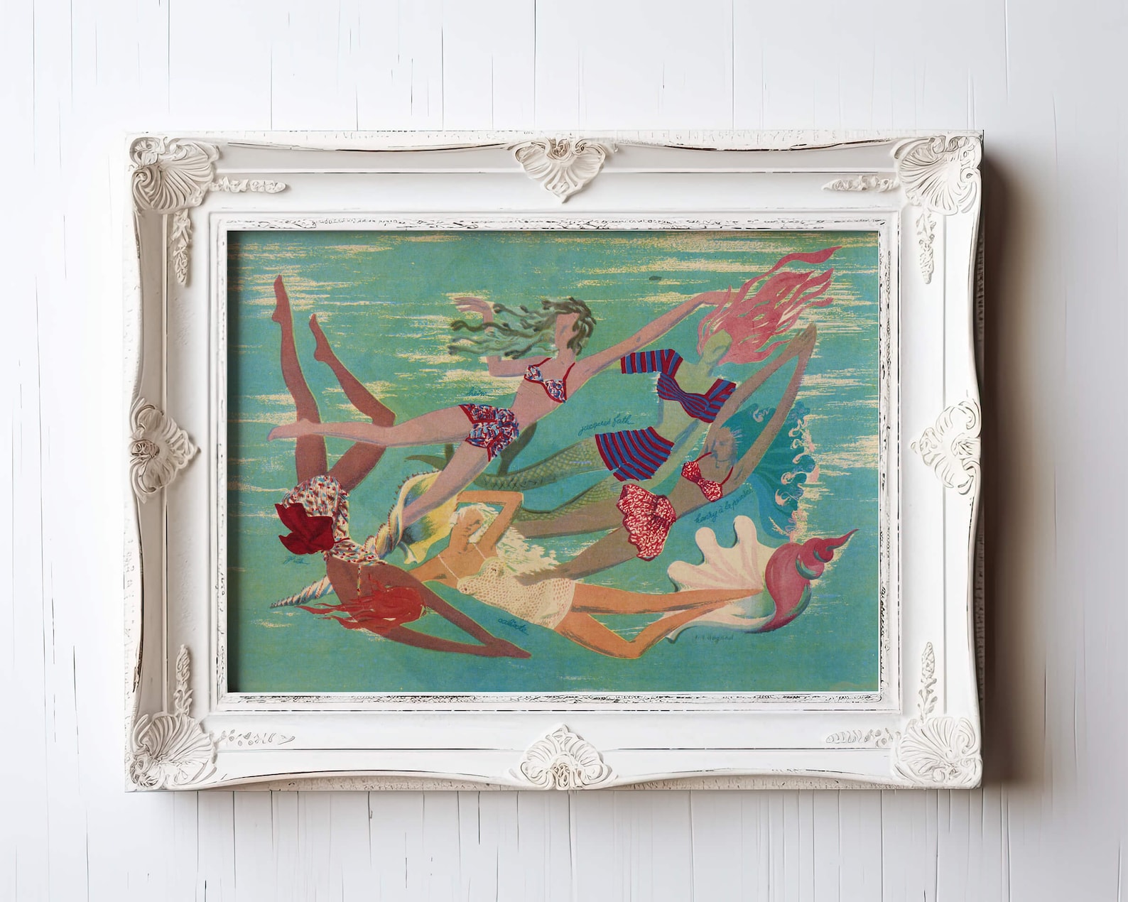 Vintage French Mermaid Illustration - La Femme Magazine Art for Cabin ...