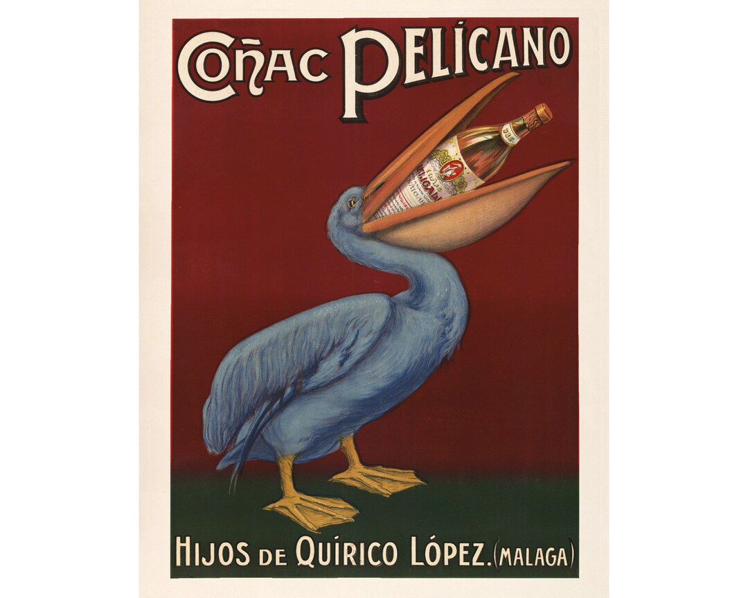 Vintage French Cognac Advertisement | Pelican Holding a Bottle ...