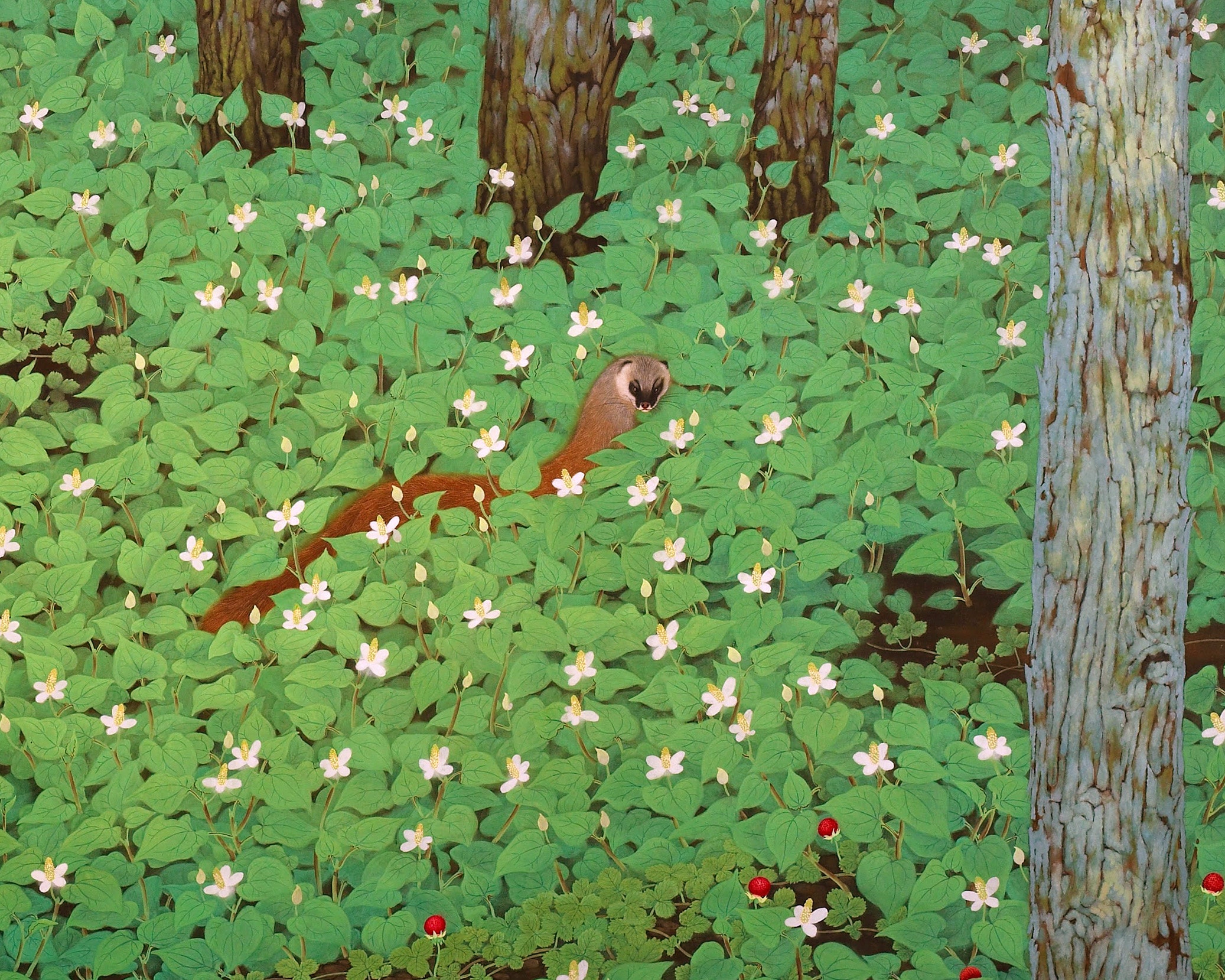 Vintage Fantasy Forest Art Print Weasel in Wild Strawberry - Etsy