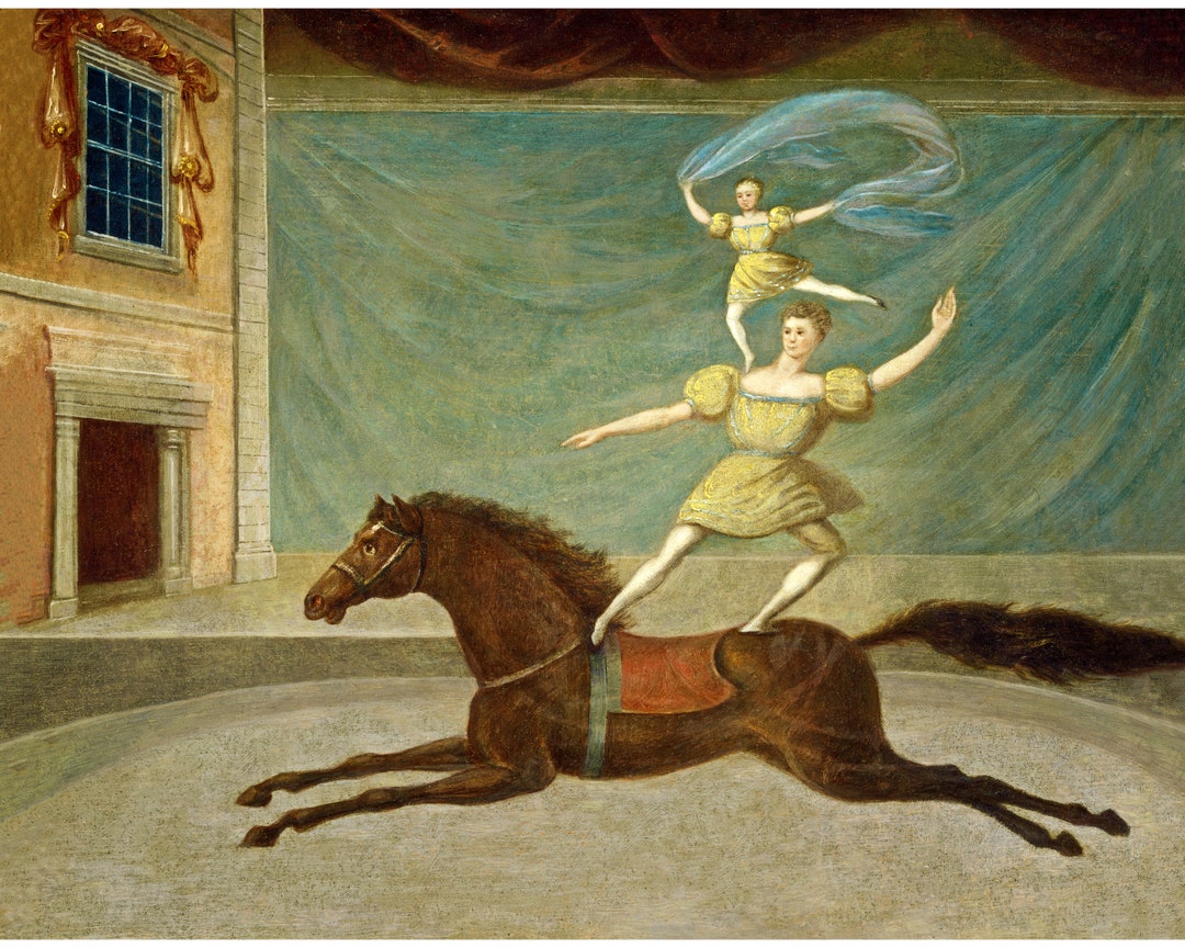 Vintage Acrobats Print | Antique American Folk Art | Horse Wall Art ...