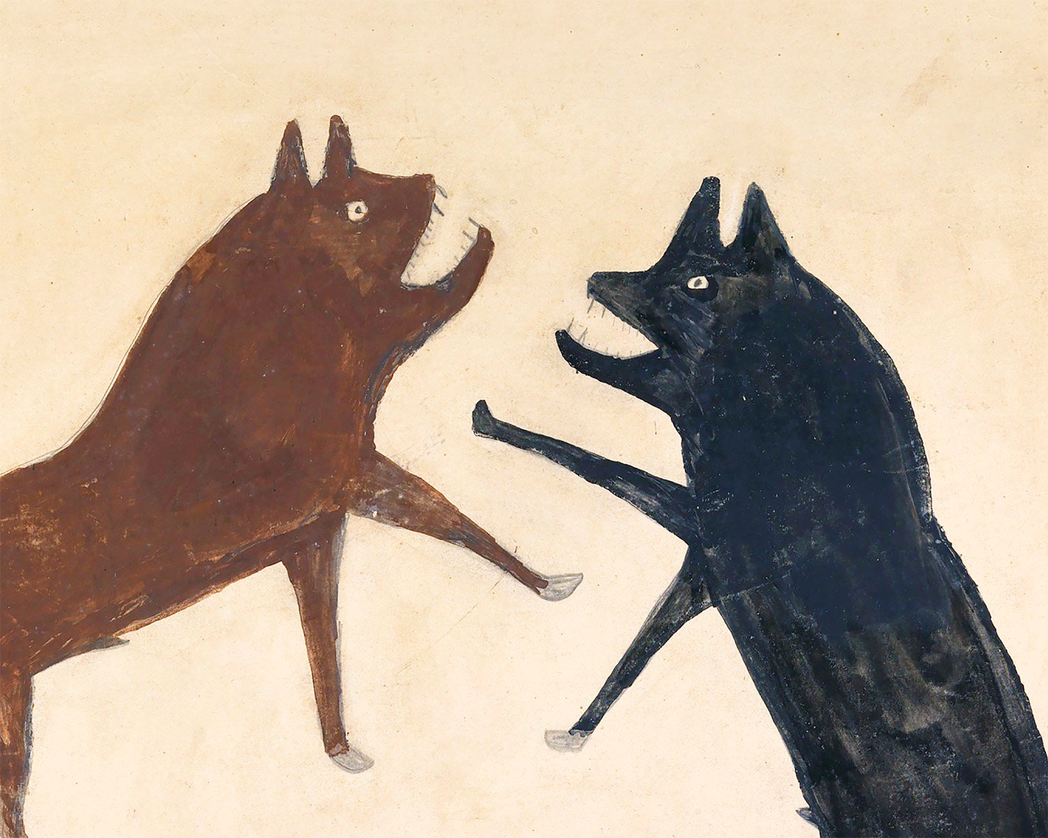 Two Dogs Fighting Bill Traylor Americana Art Animal Folk - Etsy