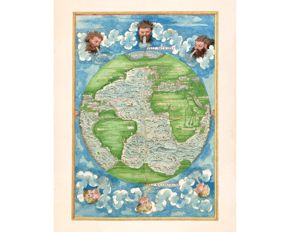 Ancient World Map Map of the Winds North America South | Etsy