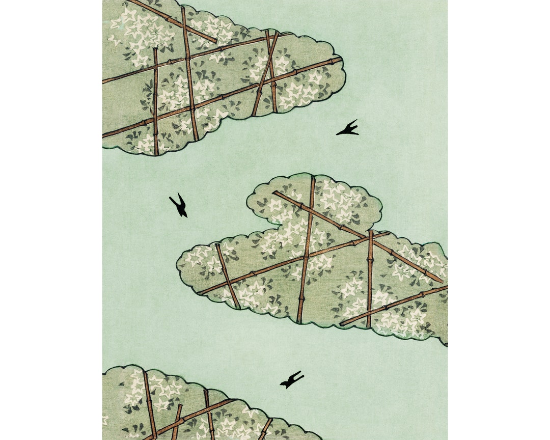 Blue Sky and Birds Art| Vintage Asian Pattern Print | Watanabe Seitei ...