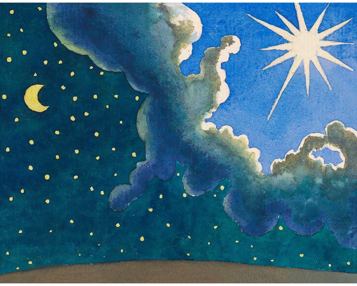 Vintage Celestial Art Print: Sun, Moon, Stars by Karl Wiener - Etsy