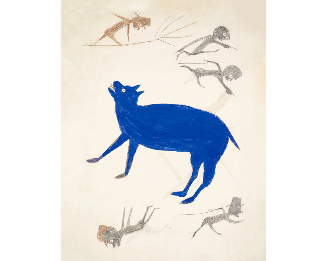 Bill Traylor Americana Art | Blue Animal With Figures | Animal Folk Art ...