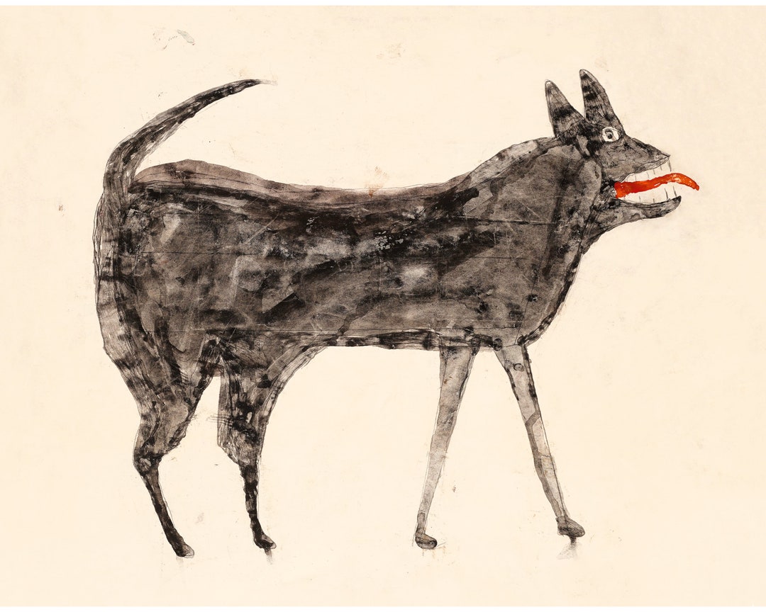 Bill Traylor Americana Art | Black Dog With Red Tongue | Animal Folk ...