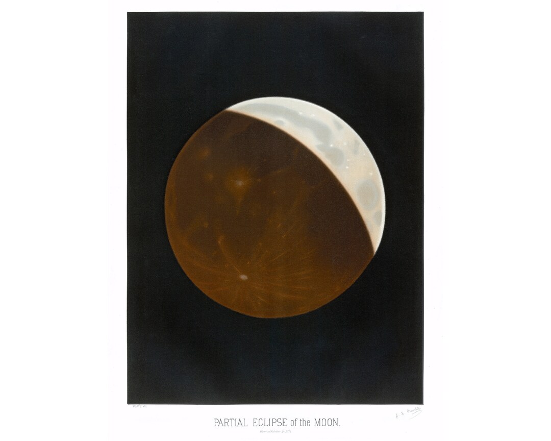 Celestial Fine Art Print | Partial Eclipse of Moon | Modern Vintage ...