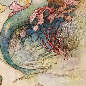 Vintage Mermaid Print | Mermaid and Sea Serpent | Warwick Goble Book ...