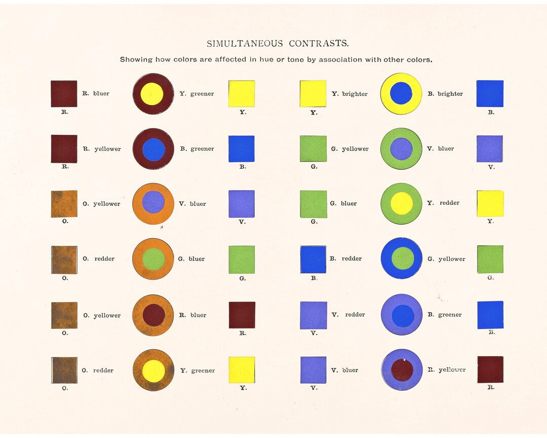 Vintage Color Chart | Hue and Tone Changes by Neighboring Color | Color ...