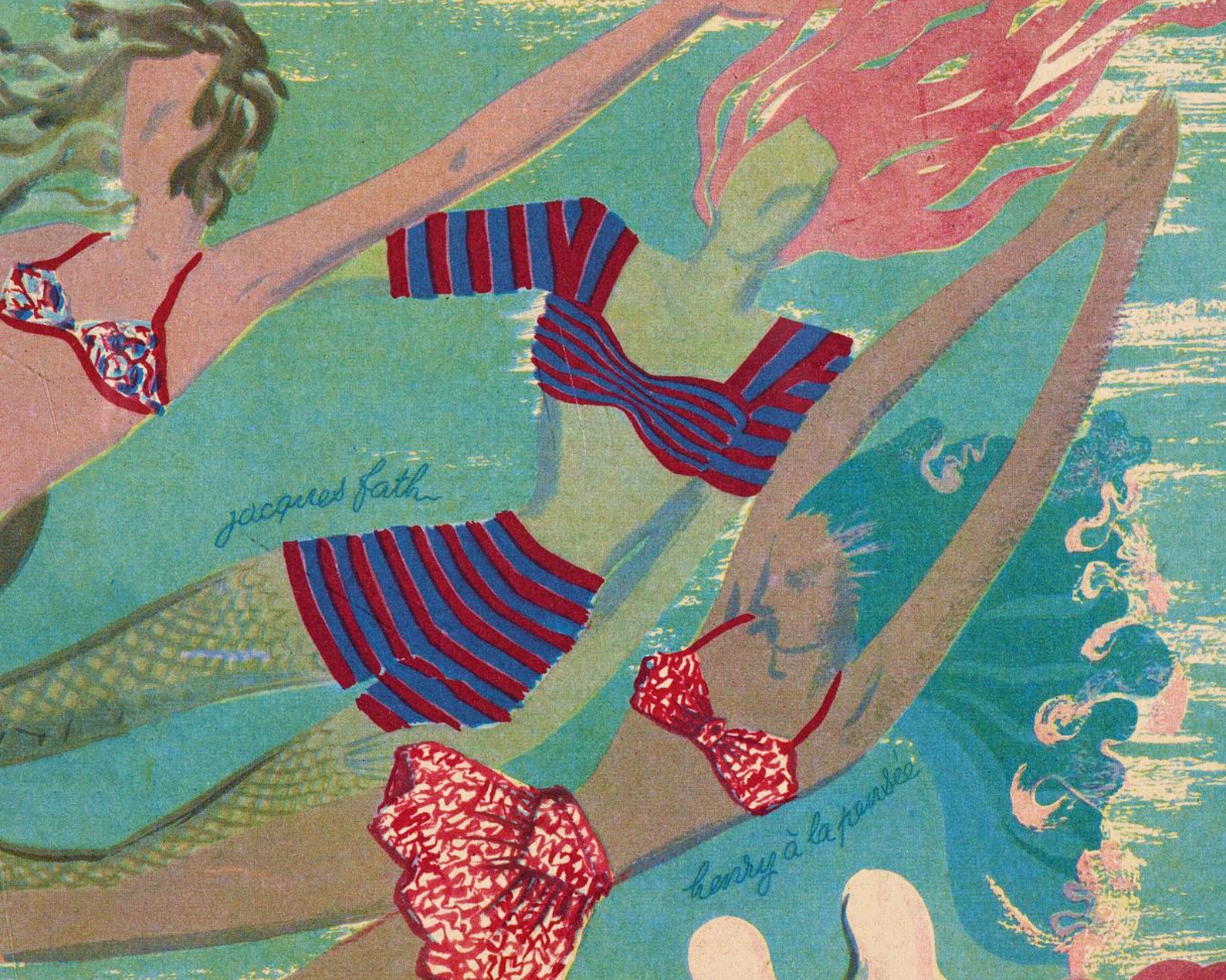 Vintage French Mermaid Illustration - La Femme Magazine Art for Cabin ...