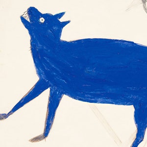 Bill Traylor Americana Art | Blue Animal With Figures | Animal Folk Art ...
