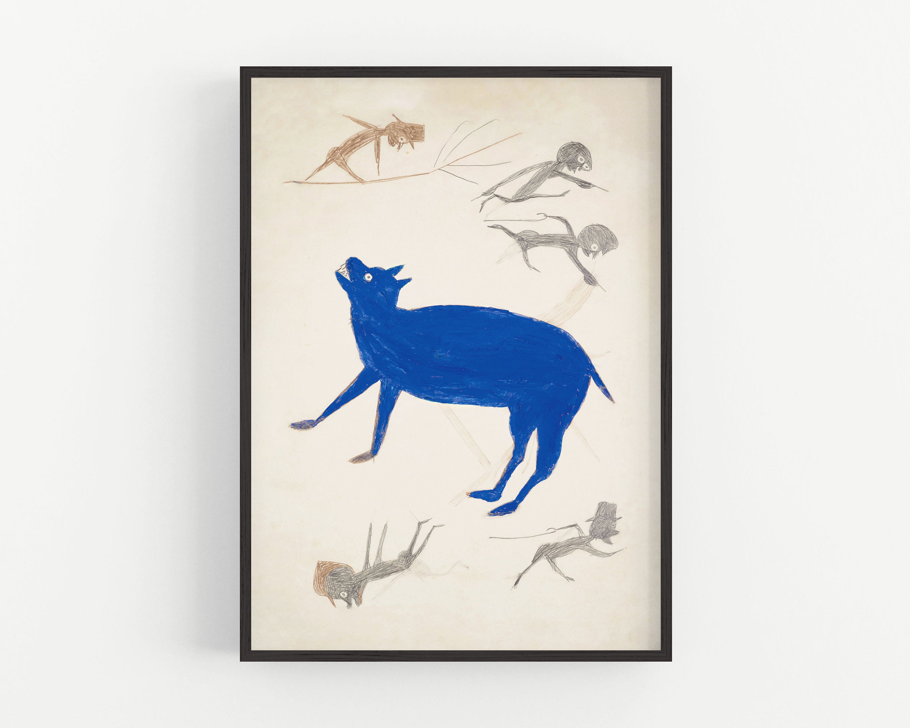 Bill Traylor Folk Art Print: Blue Animal With Figures, Americana Wall ...