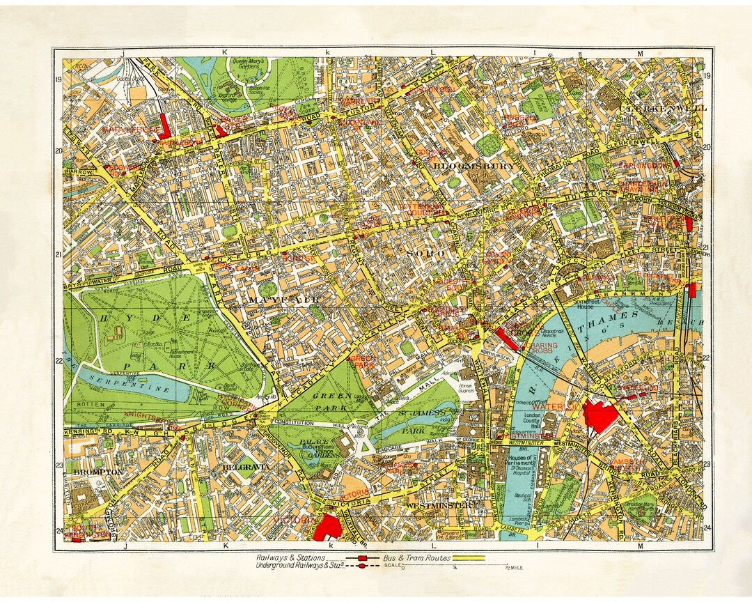 Vintage London Map 1940's Hyde Park Kensington Gardens - Etsy