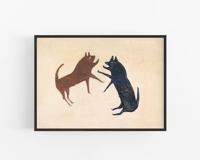 Two Dogs Fighting Bill Traylor Americana Art Animal Folk - Etsy