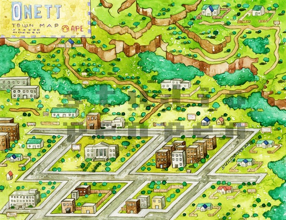 Onett Map Limited Edition Archival Watercolor Print | Etsy