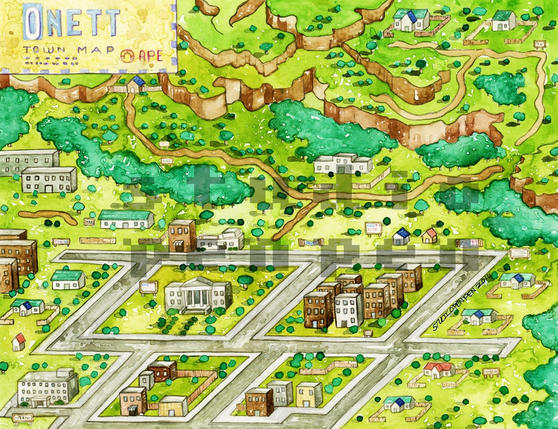 Onett Map Limited Edition Archival Watercolor Print - Etsy