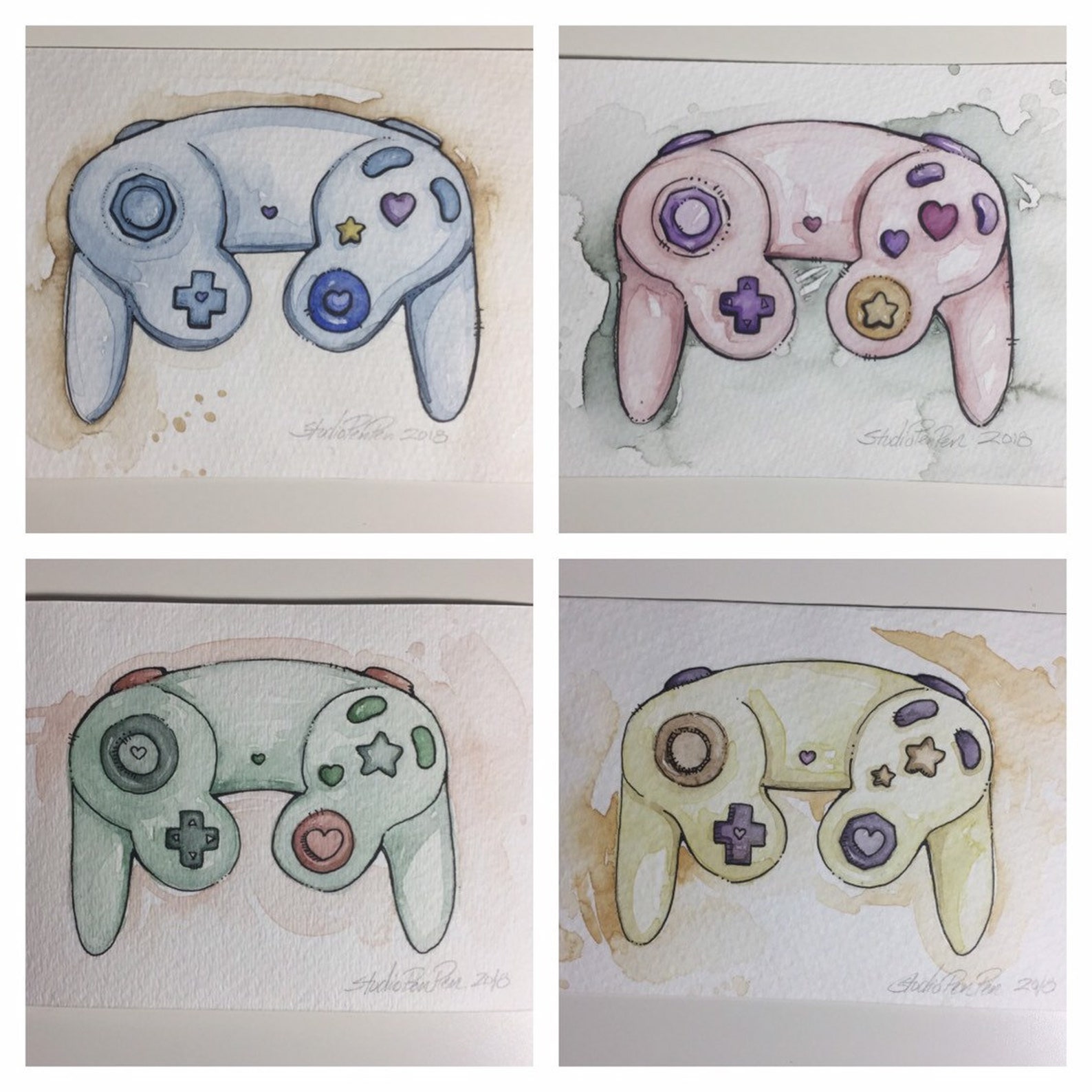 Retro Video Game Controllers original Hand Painted | Etsy