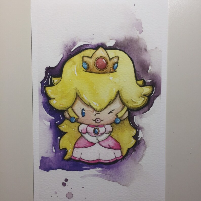 Mario Bros Watercolor Chibi Colection: Mario Princess Peach - Etsy
