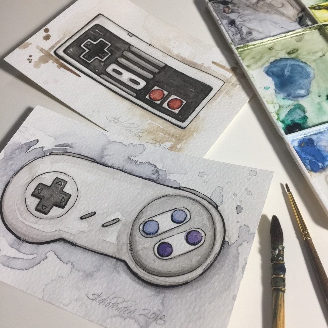 Retro Video Game Controllers original Hand Painted | Etsy