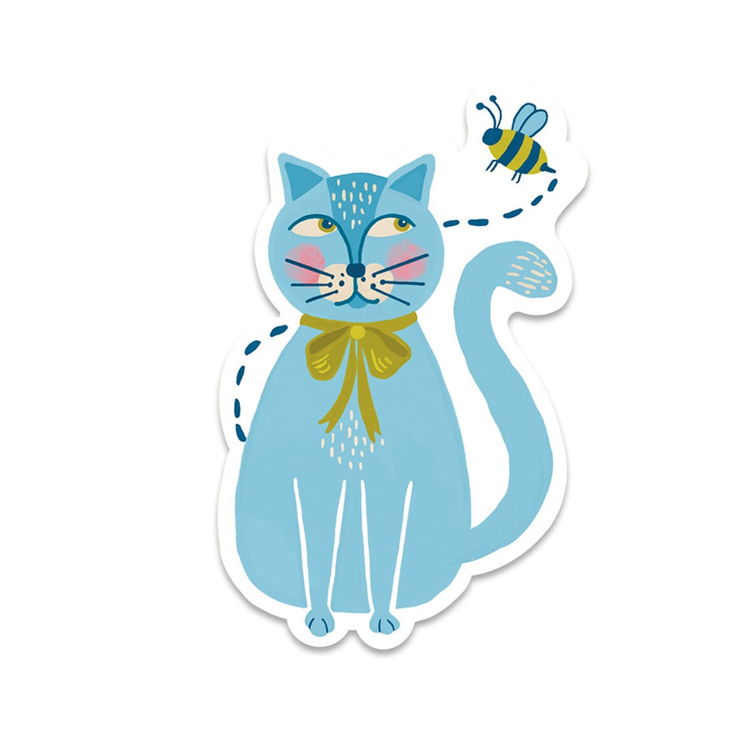 Vintage Style Illustrated Cat Vinyl Sticker / Fancy Cat Sticker / Blue ...
