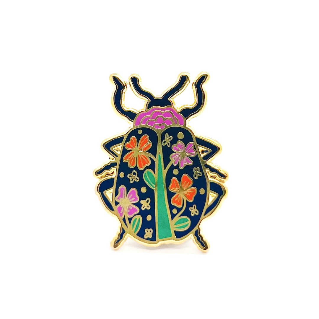 Beetle Insect Enamel Pin / Floral Folk Art Beetle / Colorful Scarab ...