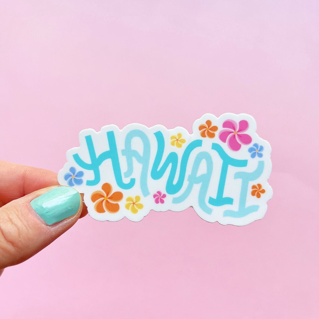 Hawaii Sticker / Plumeria Sticker / Hawaii Lettering Sticker / Tropical ...
