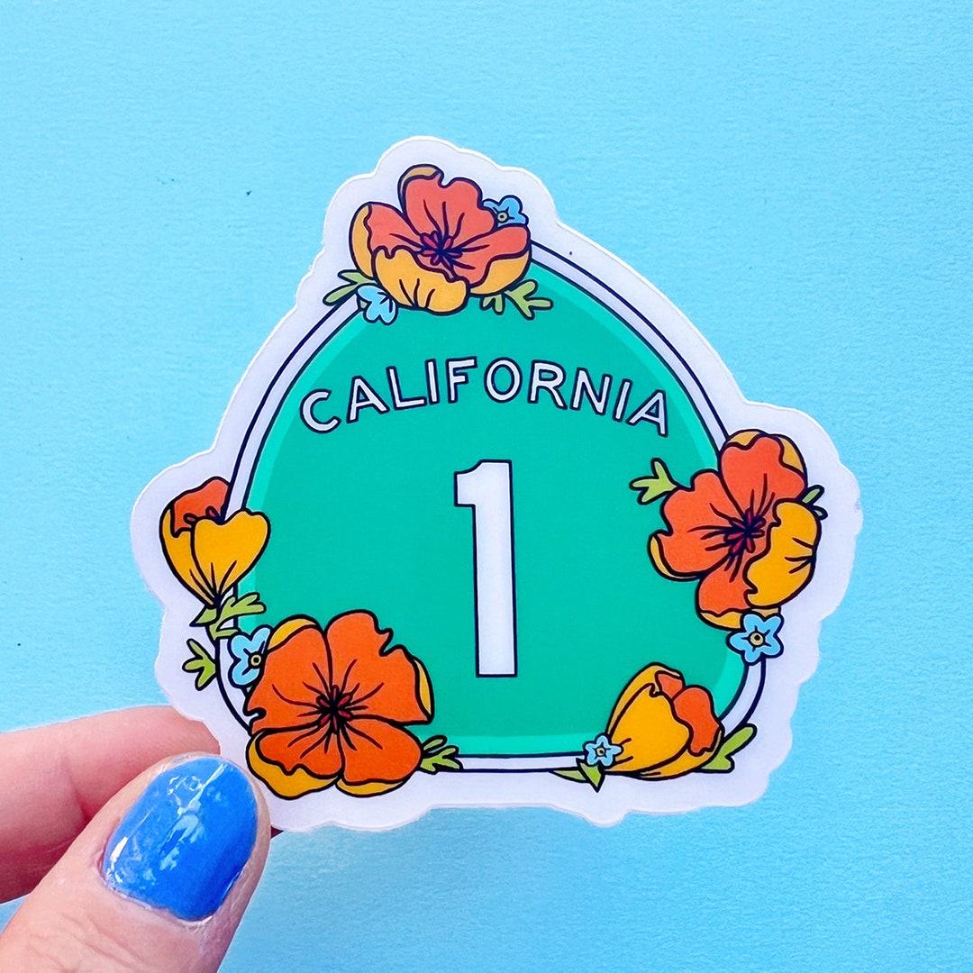 California Highway 1 Sticker / California Poppy Sticker / West Coast ...