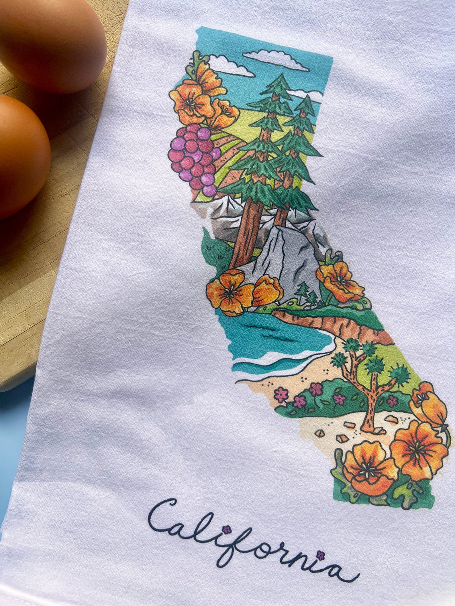 California State Illustrated Flour Sack Tea Towel / California Hostess ...