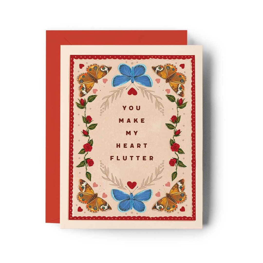 Vintage Butterfly Romantic Greeting Card / Folk Art Love Card / Nature ...