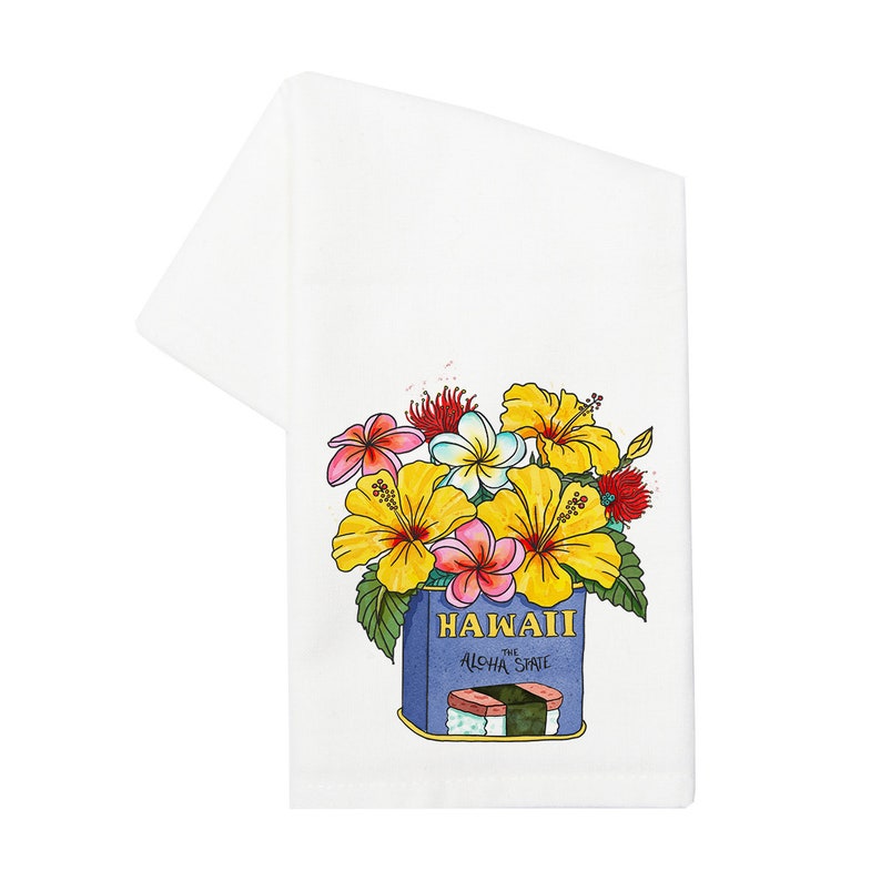 Hawaii Yellow Hibiscus Flour Sack Tea Towel / Spam Musubi Hostess Gift ...