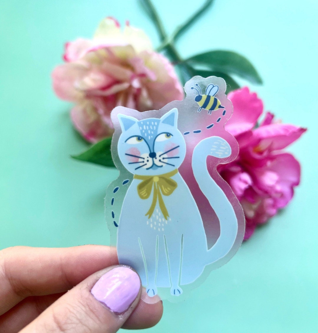 Vintage Style Illustrated Cat Vinyl Sticker / Fancy Cat Sticker / Blue ...