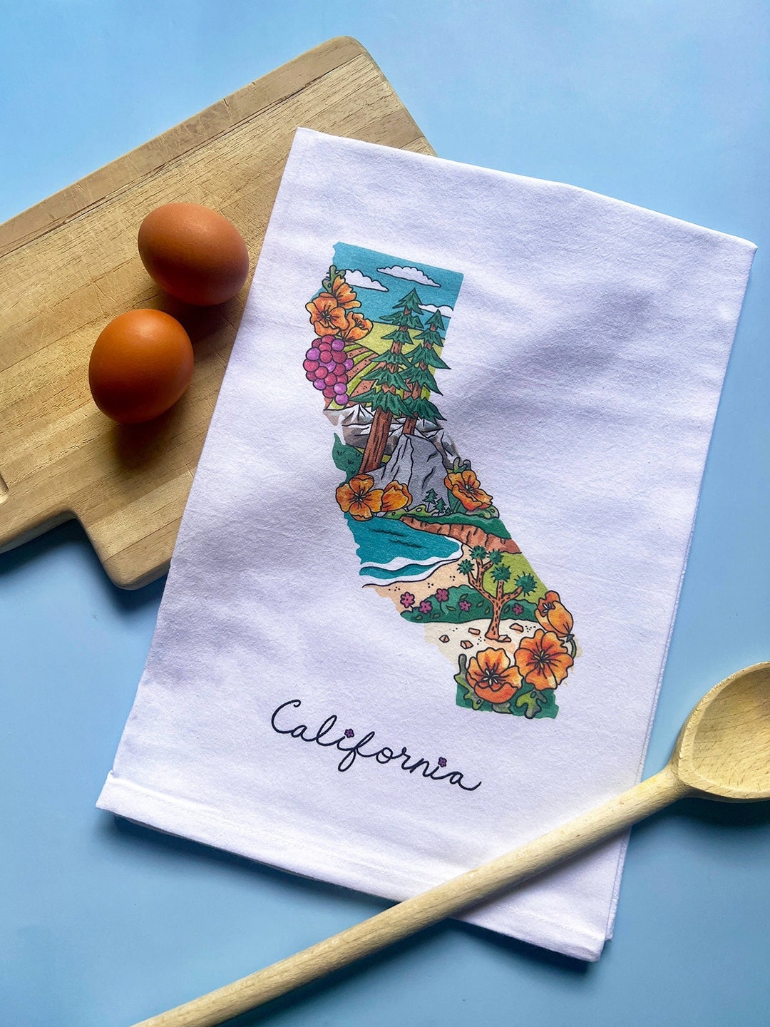 California State Illustrated Flour Sack Tea Towel / California Hostess ...
