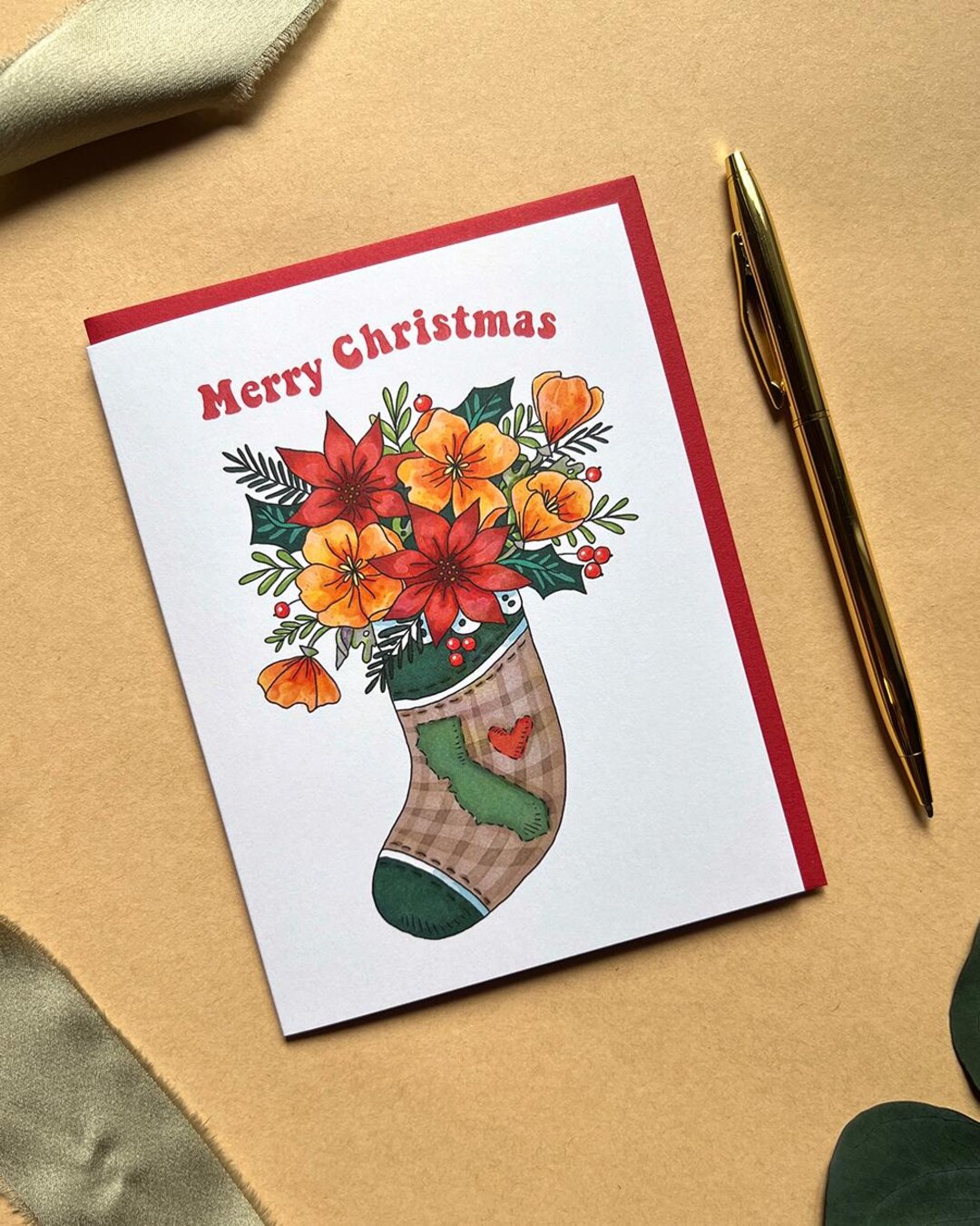 California Christmas Holiday Card / California Poppy Christmas Card ...