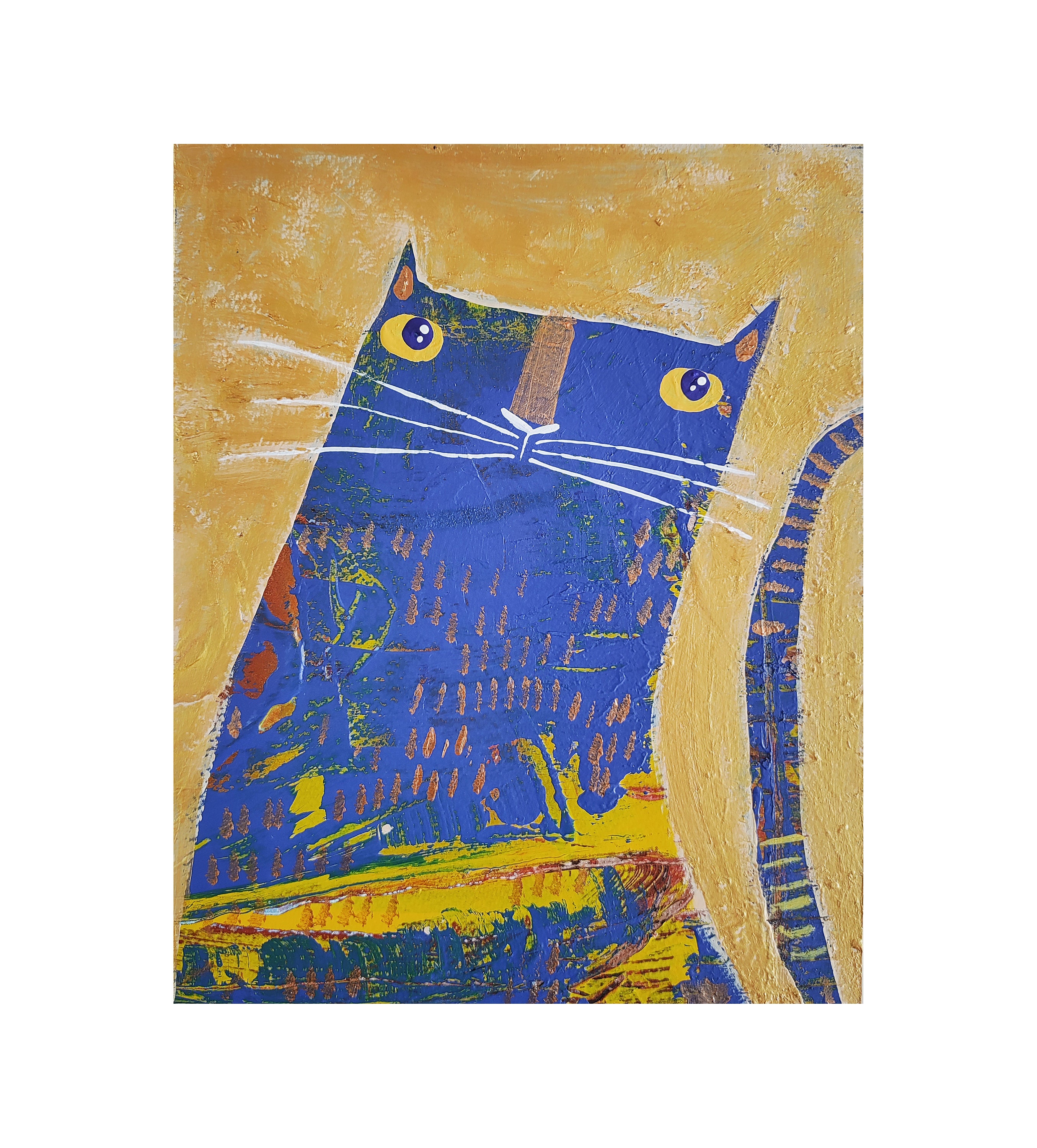 Original Blue & Gold Cat Painting Acrylic Cats Colorful Art 8x10 - Etsy