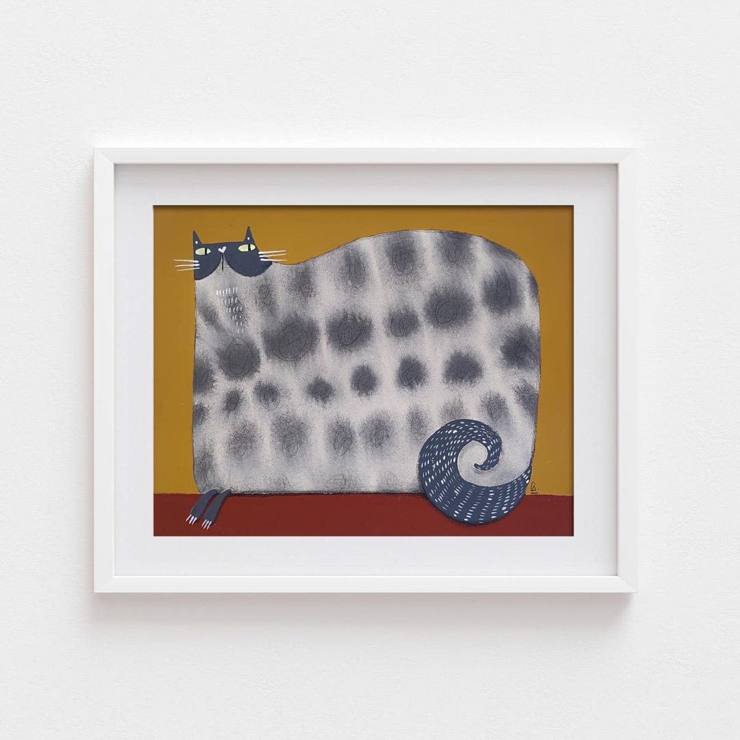 Cat Art Original Painting Wall Decoration Gray Tabby Cat Painting ...