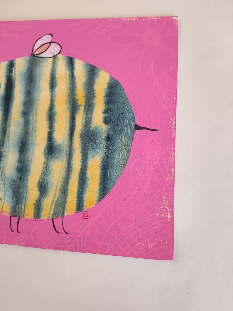 Bee Cute Original Painting Folk Art 8x10 Whimsical Nursery Illustration ...